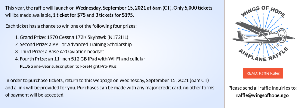 Enter the Wings of Hope Airplane Raffle for Chance to Win a Cessna 172K ...
